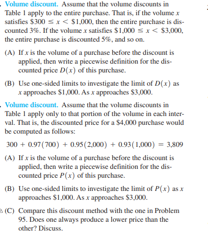 Solved Volume discount. Assume that the volume discounts in | Chegg.com