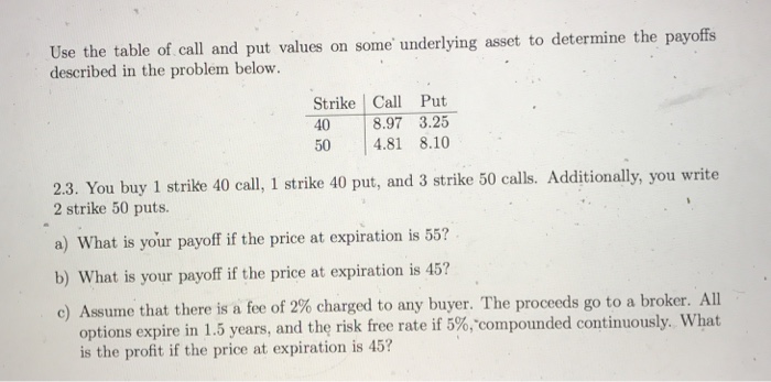 Solved Use the table of call and put values on some | Chegg.com