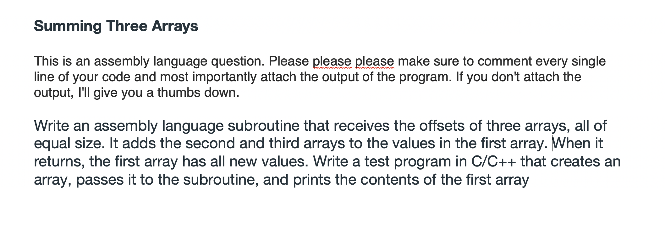 Summing Three Arrays This is an assembly language | Chegg.com