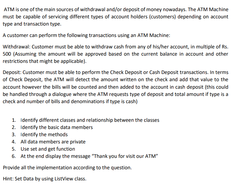 code in java ATM is one of the main sources of | Chegg.com
