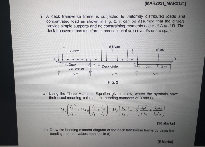 Solved [MAR2021_MAR2121] 2. A deck transverse frame is | Chegg.com