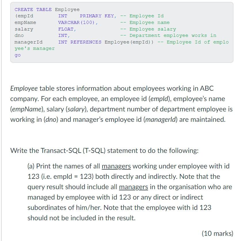Solved Employee table stores information about employees | Chegg.com
