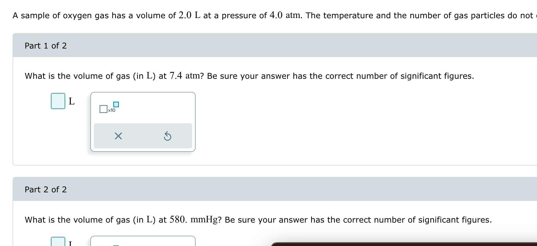 Solved A sample of oxygen gas has a volume of 2.0 ﻿L at a | Chegg.com