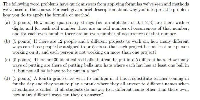 Solved The following word problems have quick answers from | Chegg.com