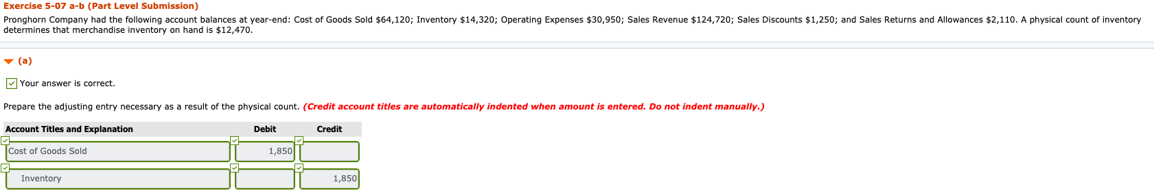 Solved Exercise 5-07 a-b (Part Level Submission) Pronghorn | Chegg.com