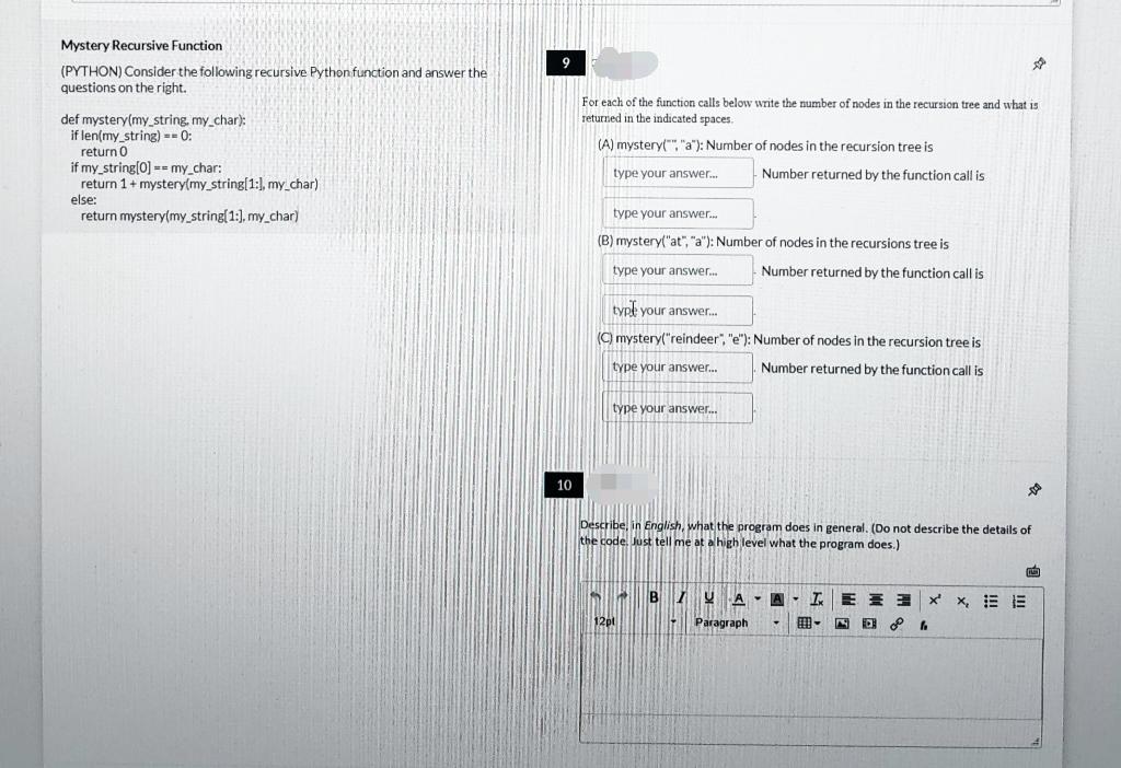 Solved Mystery Recursive Function (PYTHON) Consider the | Chegg.com