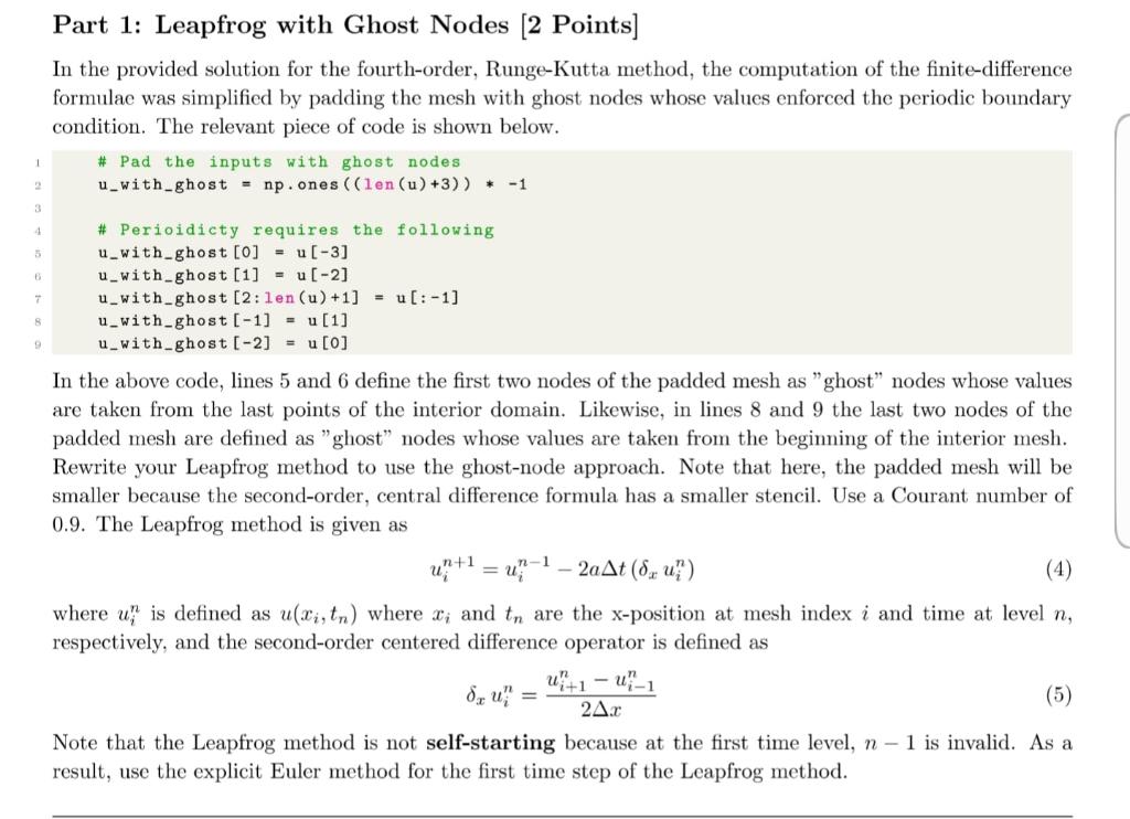 Part 1: Leapfrog with Ghost Nodes [2 Points] In the | Chegg.com