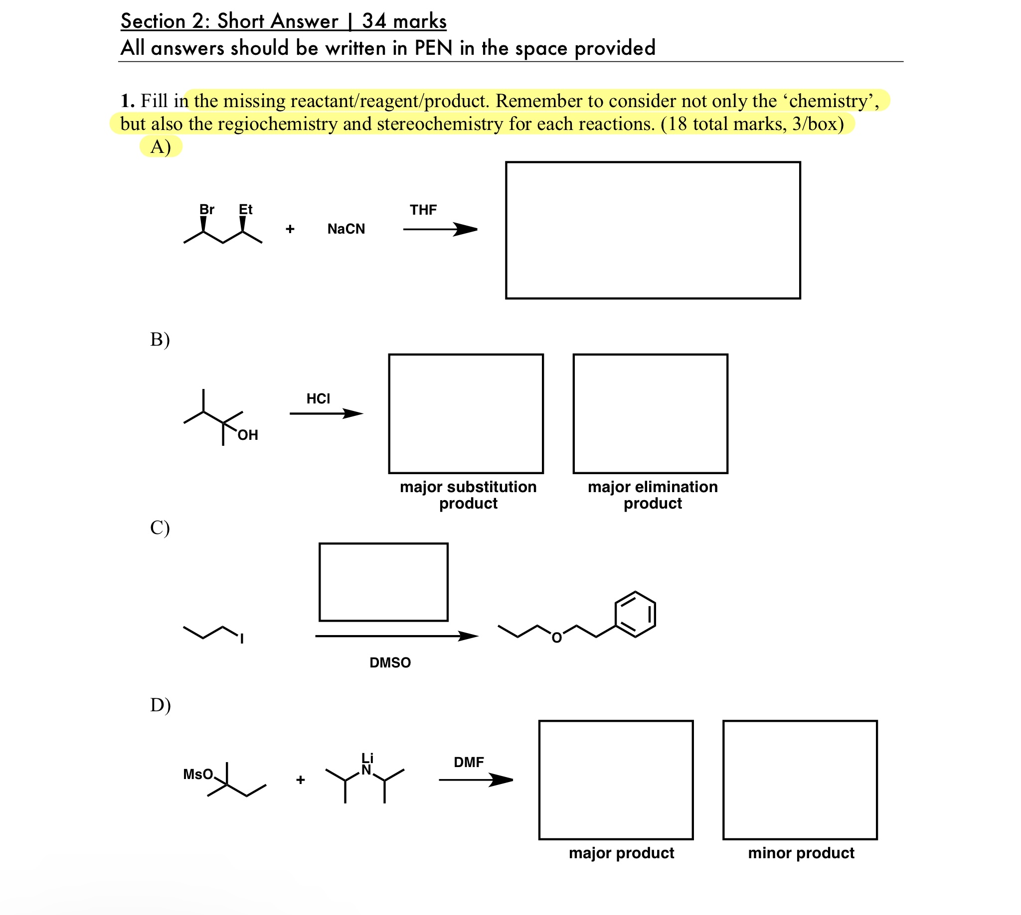 Solved 1. Fill in the missing reactant/reagent/product. | Chegg.com