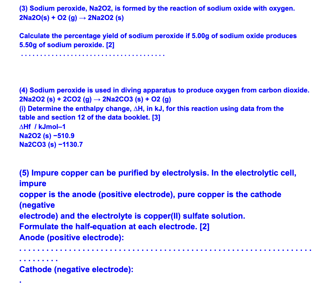 Solved (3) Sodium peroxide, Na202, is formed by the reaction | Chegg.com