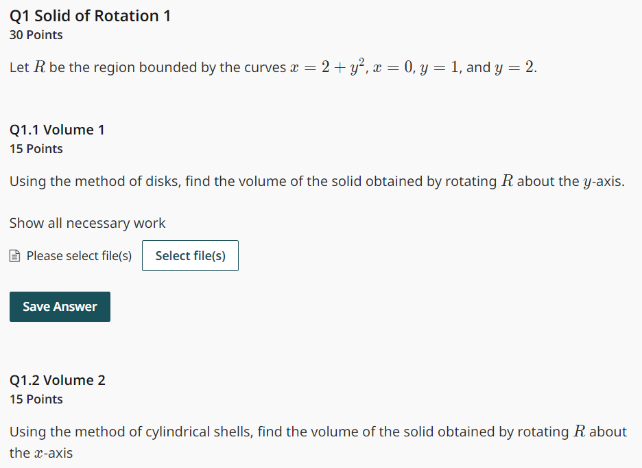 Solved Q1 Solid of Rotation 1 30 Points Let R be the region | Chegg.com