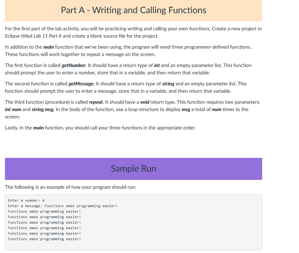 Solved Part A - Writing and Calling Functions For the first | Chegg.com