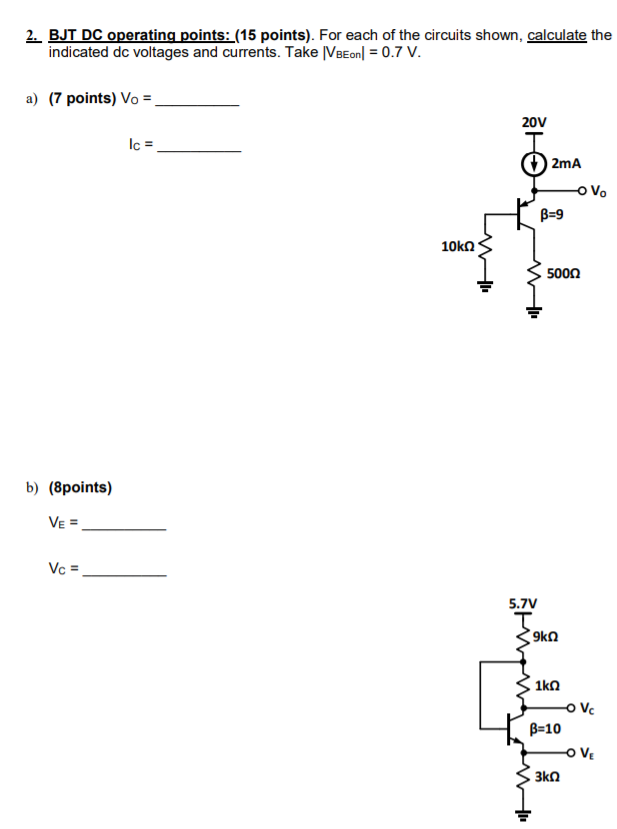 Solved 2. BJT DC operating points: (15 points). For each of | Chegg.com