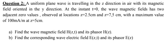 Solved A uniform plane wave is travelling in the z direction | Chegg.com