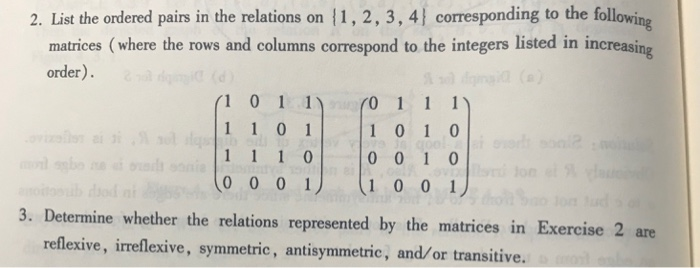 Solved 2. List the ordered pairs in the relations on |1, 2, | Chegg.com
