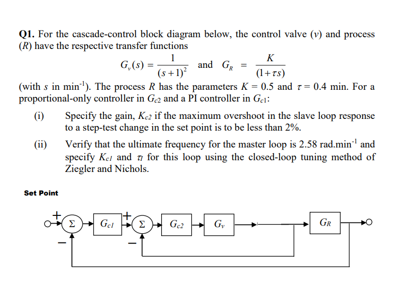 Solved and GR Q1. For the cascade-control block diagram | Chegg.com