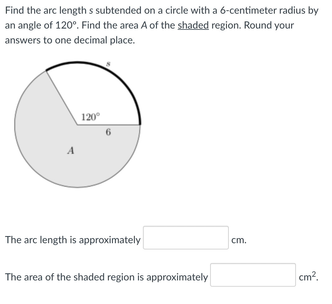 Solved a Find the arc length s subtended on a circle with a | Chegg.com