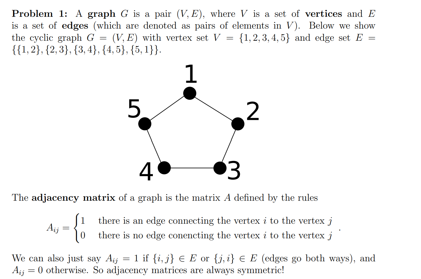 Solved = = = Problem 1: A graph G is a pair (V, E), where V | Chegg.com