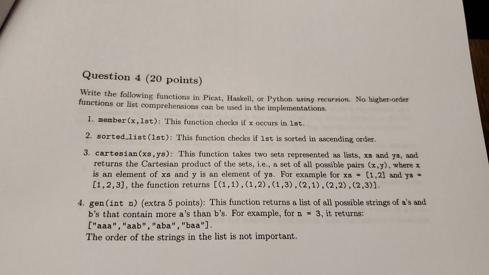 Solved Question 4 (20 points) Write the following functions | Chegg.com