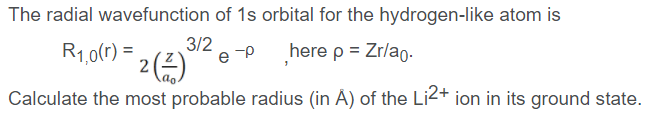 Solved The radial wavefunction of 1s orbital for the | Chegg.com