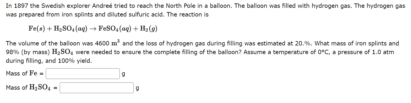 Solved In 1897 the Swedish explorer Andreé tried to reach | Chegg.com