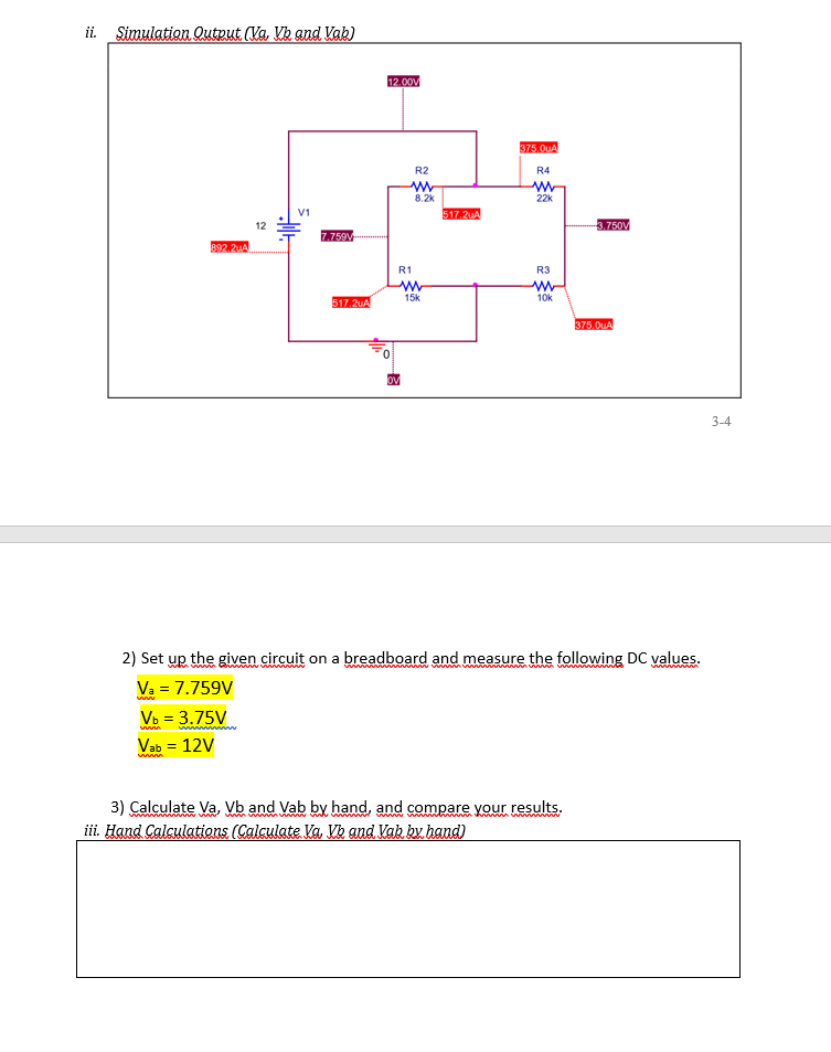 Solved 3) Calculate Va, Vb and Vab by hand, and compare your | Chegg.com