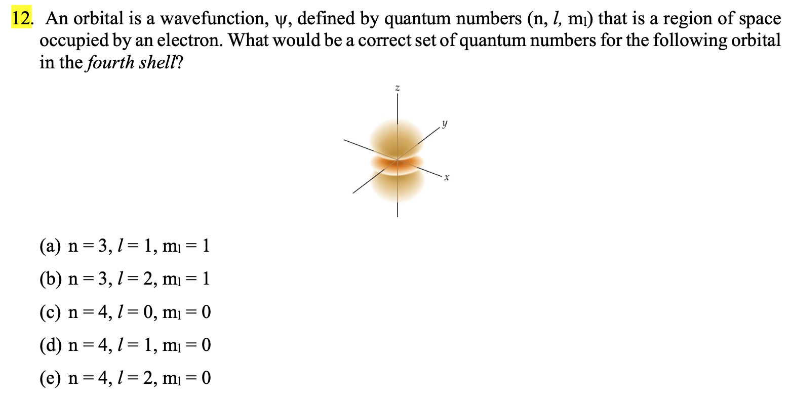Solved An orbital is a wavefunction, y, defined by quantum | Chegg.com