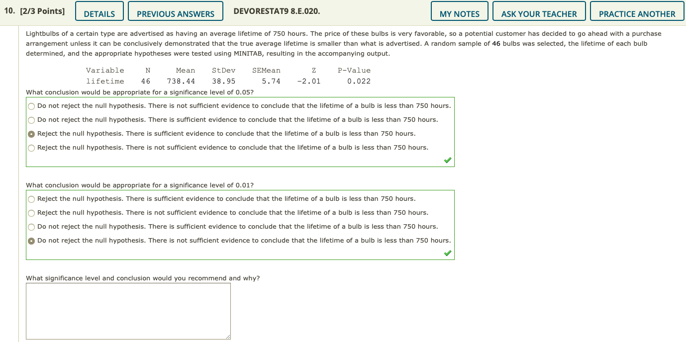 Solved 10. [2/3 Points] DETAILS PREVIOUS ANSWERS DEVORESTAT9 | Chegg.com