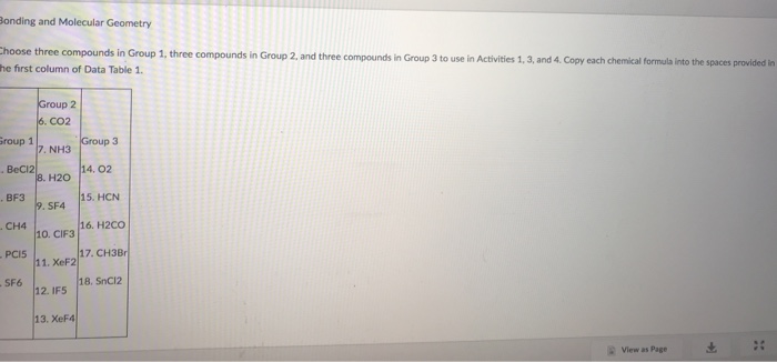 Solved Bonding and Molecular Geometry compounds in Group 1, | Chegg.com