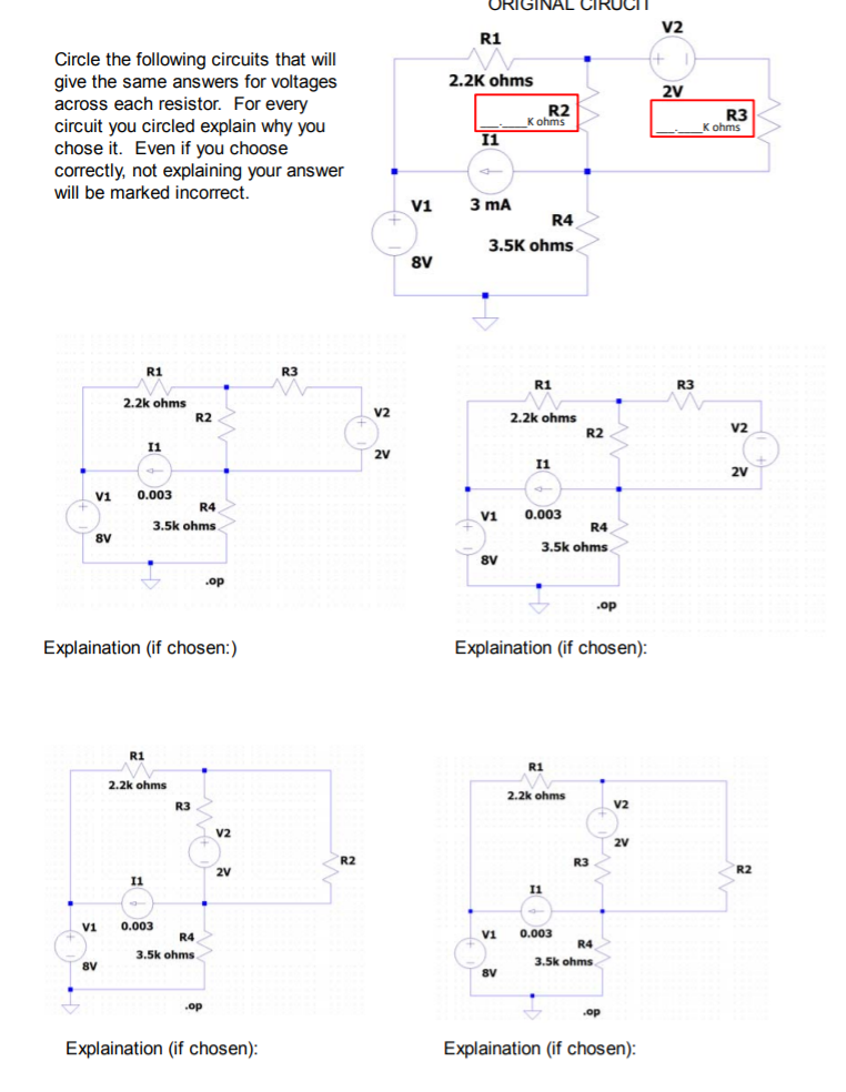 Solved ORIGINAL CIRUCI V2 R1 2.2K ohms 2v Circle the | Chegg.com