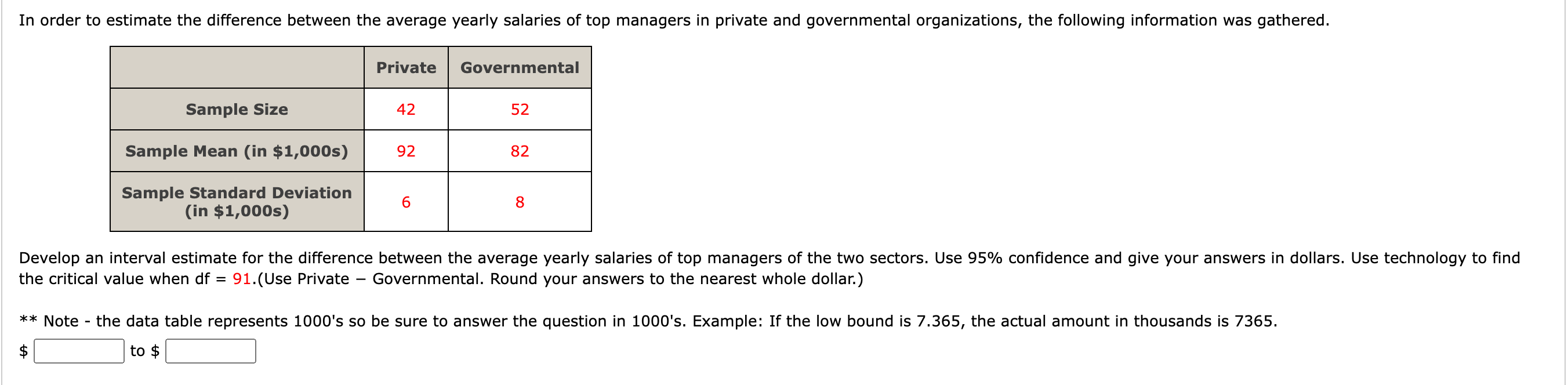 Solved In order to estimate the difference between the | Chegg.com