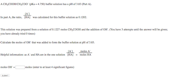 Solved ACH:COOH/CH3COO(pKa = 4.750) buffer solution has a pH | Chegg.com