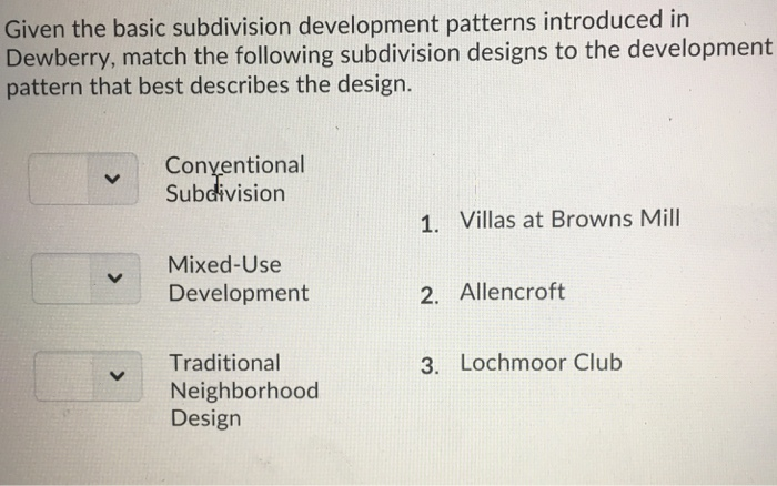 Solved Given the basic subdivision development patterns | Chegg.com