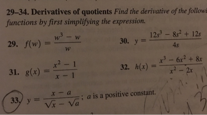 Solved 29-34. Derivatives of quotients Find the derivative | Chegg.com