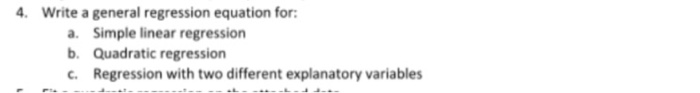 Solved Write a general regression equation for: a. b. c. | Chegg.com