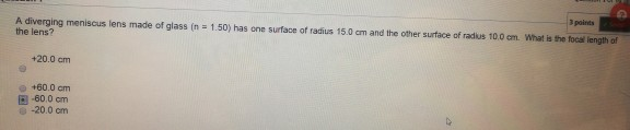Solved A diverging meniscus lens made of glass (n = 1.50) | Chegg.com