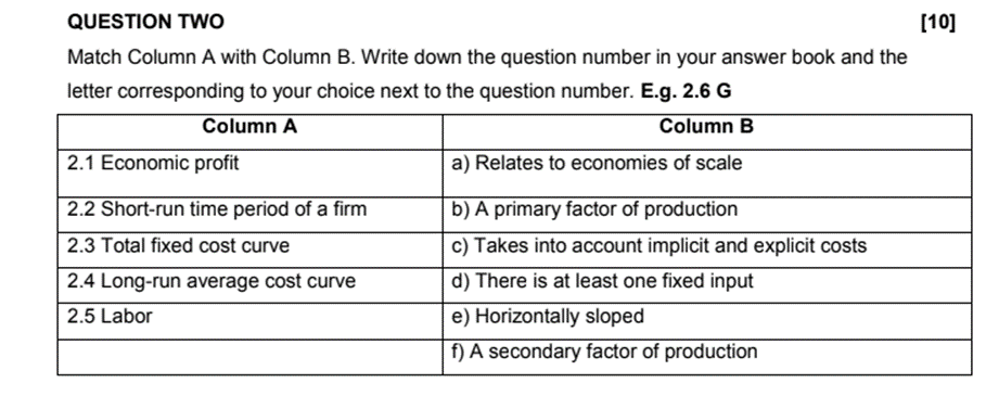 Solved QUESTION TWO Match Column A with Column B. Write down | Chegg.com Solved QUESTION TWO Match Column A with Column B. Write down | Chegg.com