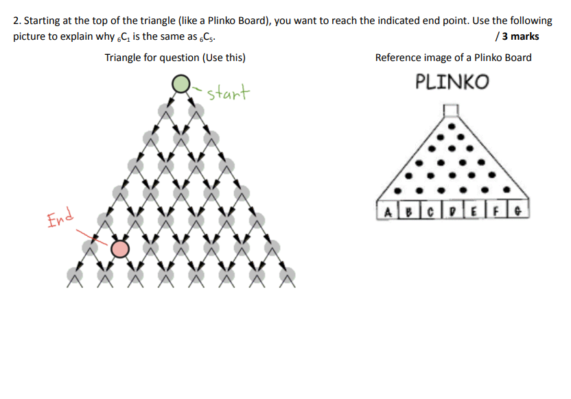 Solved 2. Starting at the top of the triangle (like a Plinko | Chegg.com