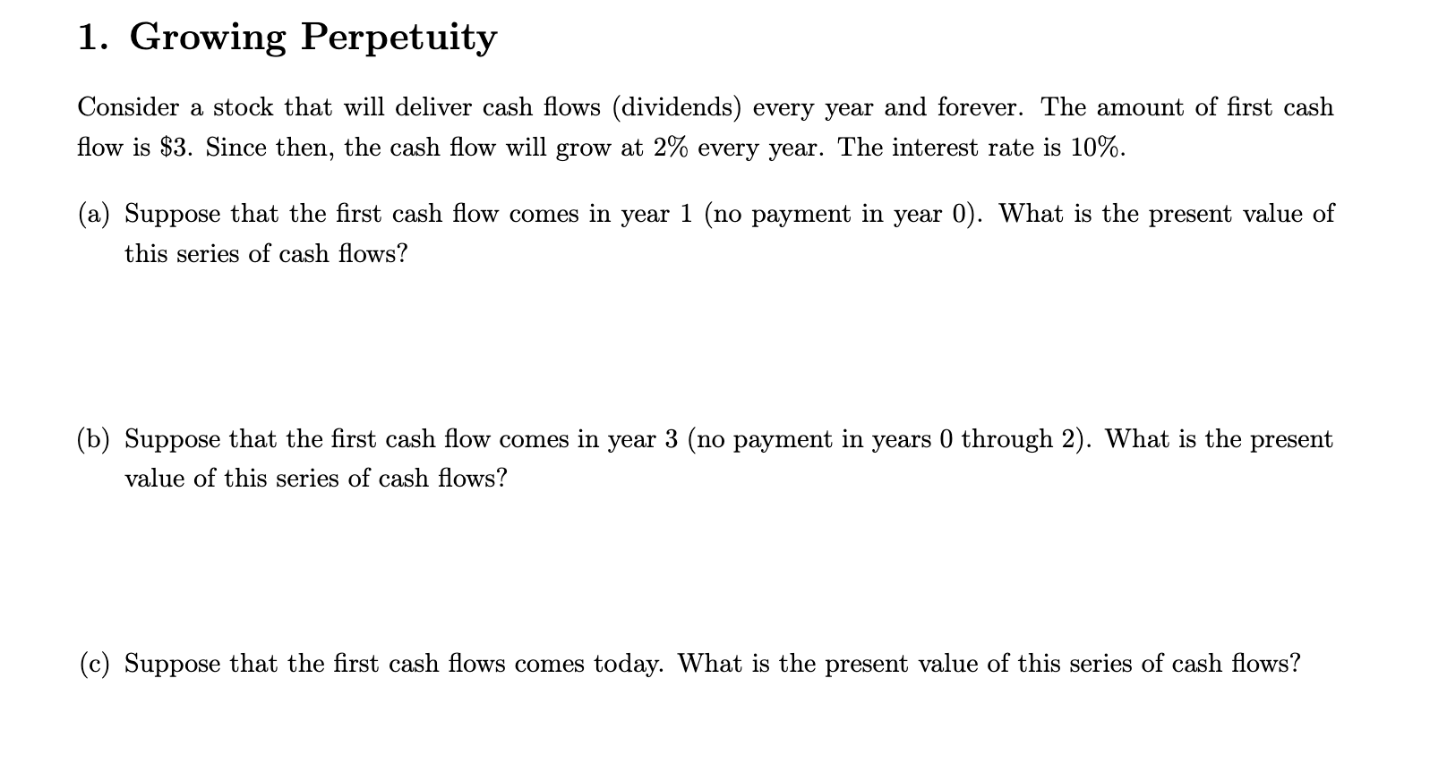 Solved 1. Growing Perpetuity Consider a stock that will | Chegg.com
