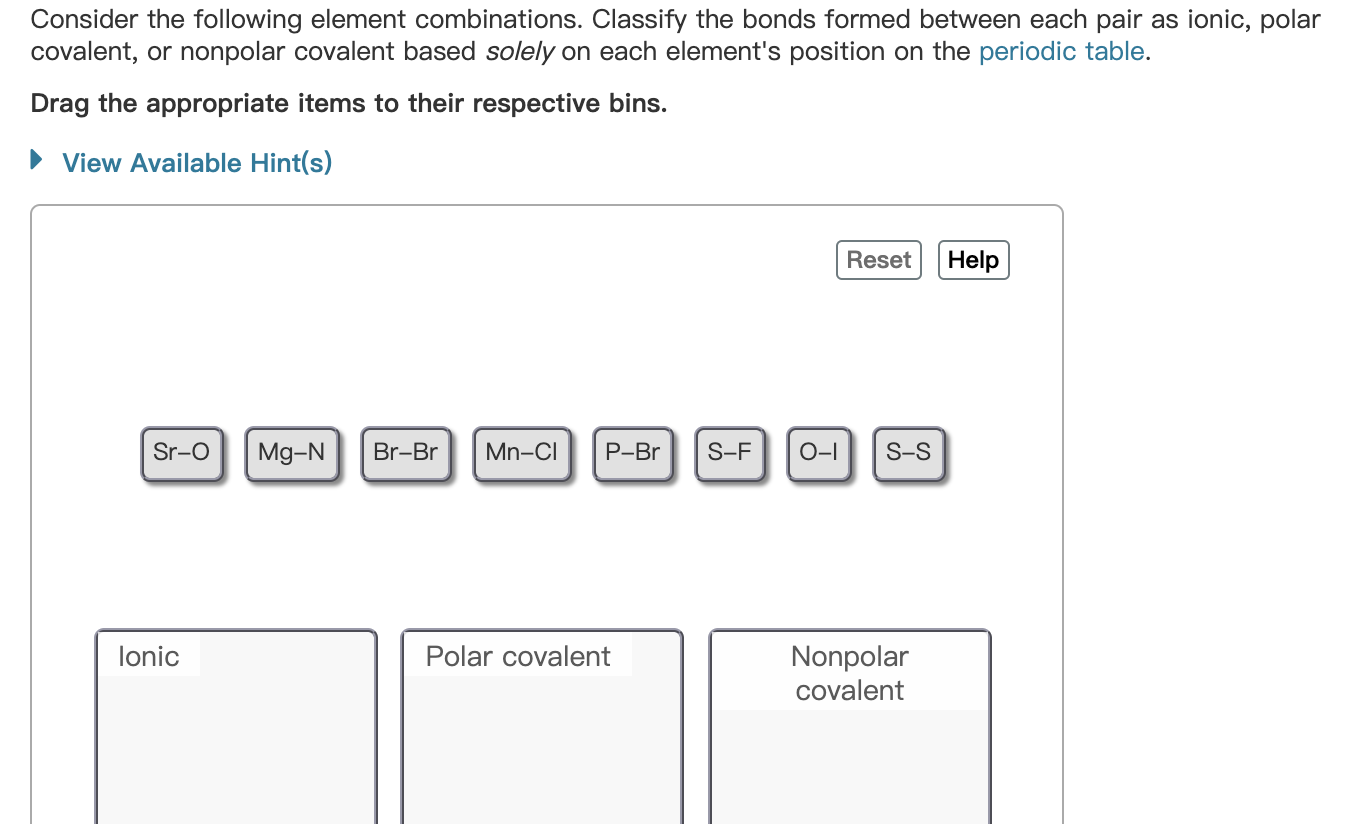 Solved Consider the following element combinations. Classify | Chegg.com
