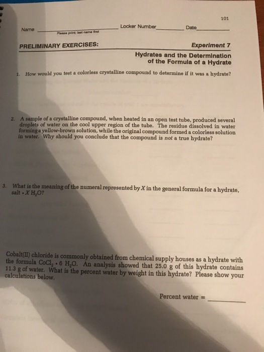 Solved 101 Locker Number Date Name Please print last name | Chegg.com
