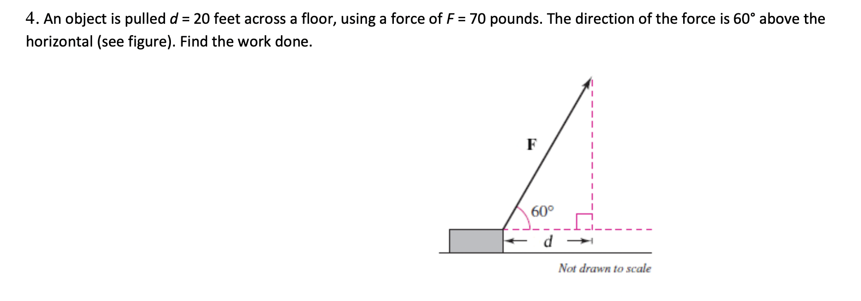 Solved = = 4. An object is pulled d = 20 feet across a | Chegg.com