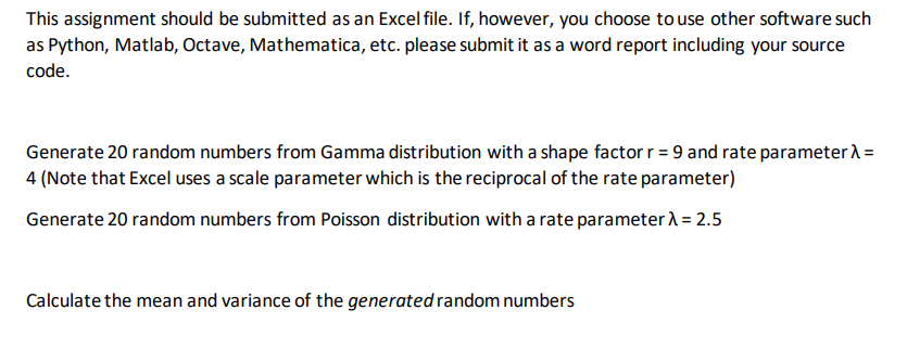 Solved This assignment should be submitted as an Excel file. | Chegg.com