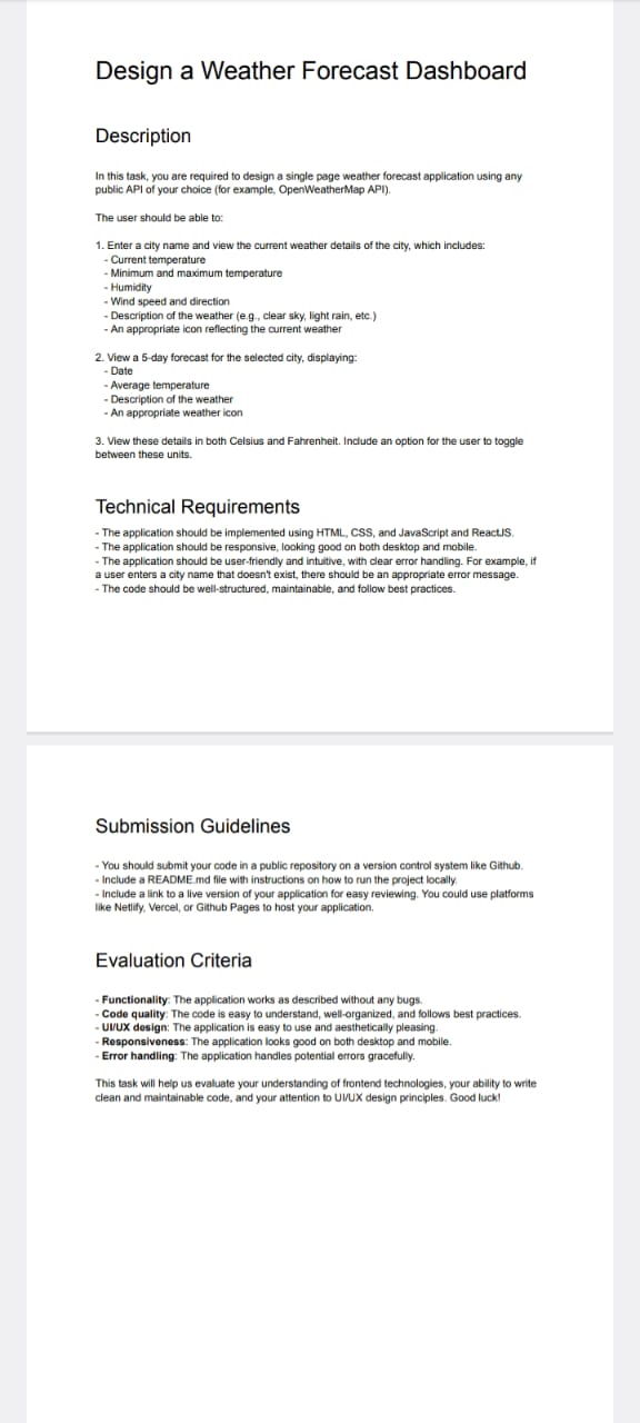 Solved Design a Weather Forecast DashboardDescriptionIn this | Chegg.com