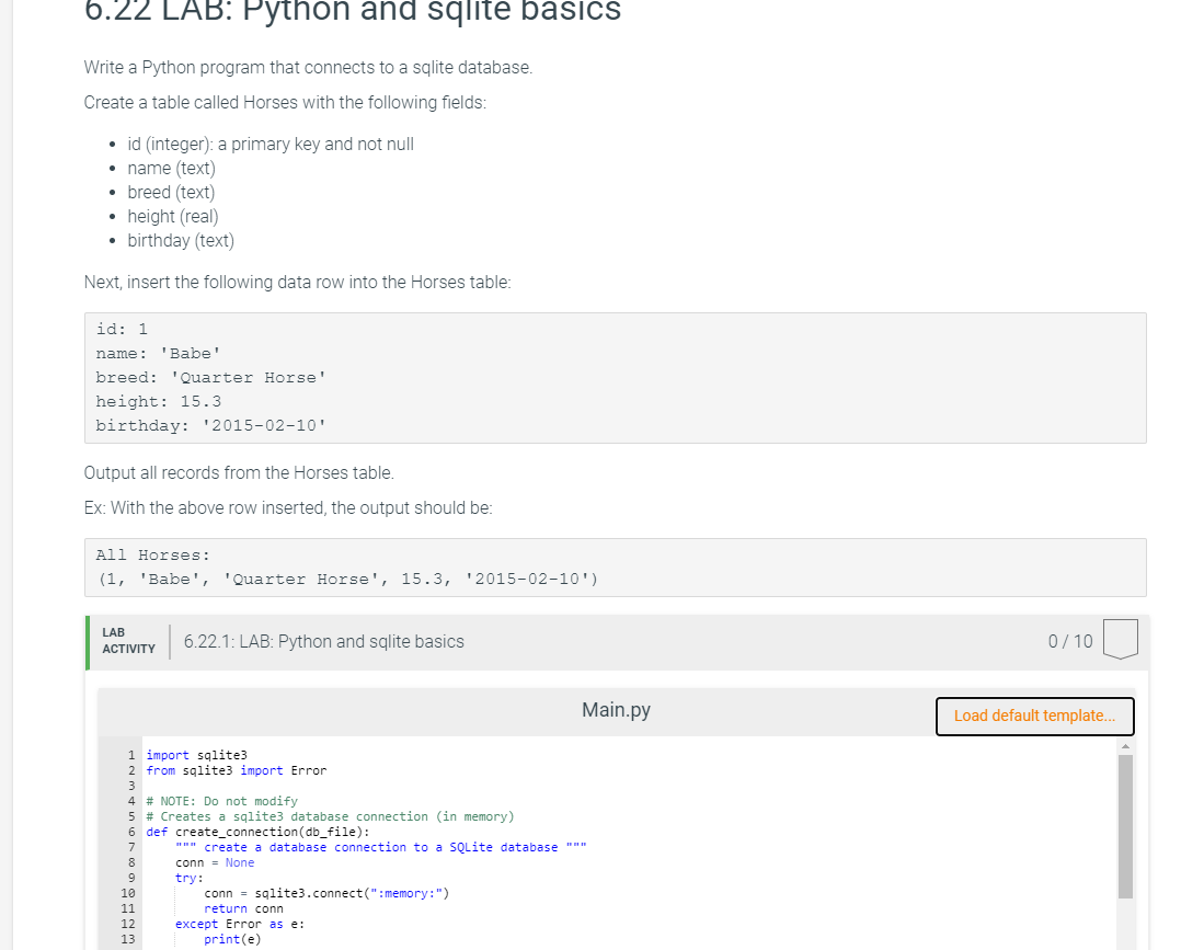 Solved 6 22 LAB Python And Sqlite Basics Write A Python Chegg