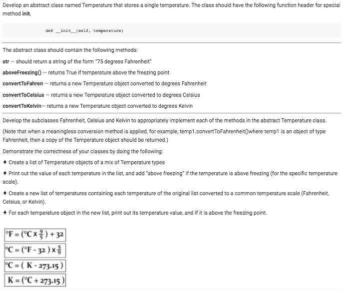 Solved Develop an abstract class named Temperature that | Chegg.com
