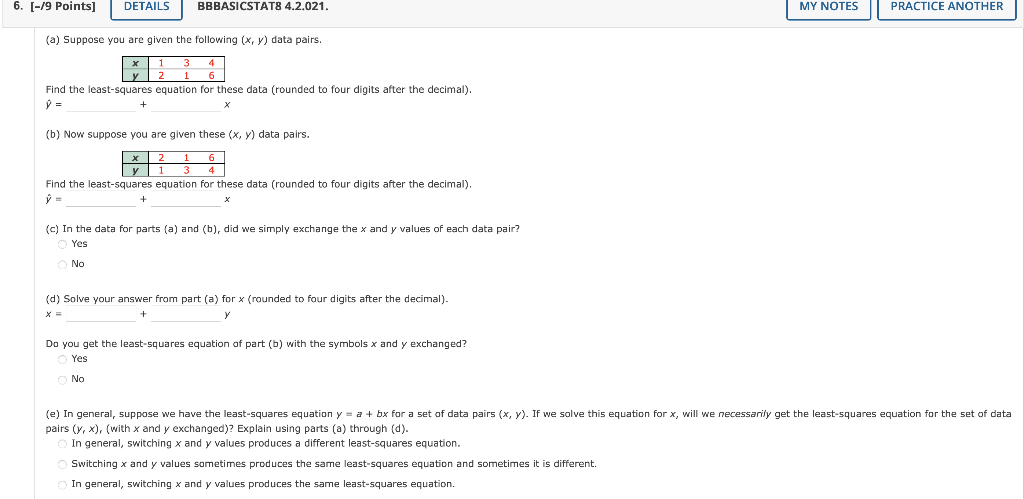 Solved (a) Suppose you are given the following (x,y) data | Chegg.com