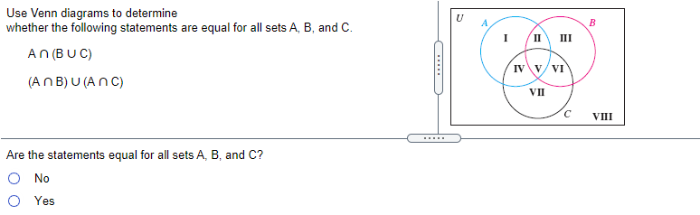 Solved U А B I II III Use Venn diagrams to determine whether | Chegg.com