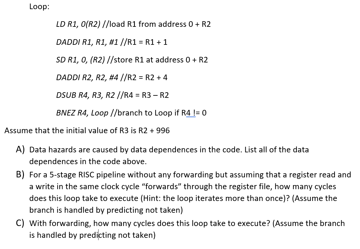 Solved Loop: LD R1, 0(R2) //load R1 from address 0 + R2 | Chegg.com