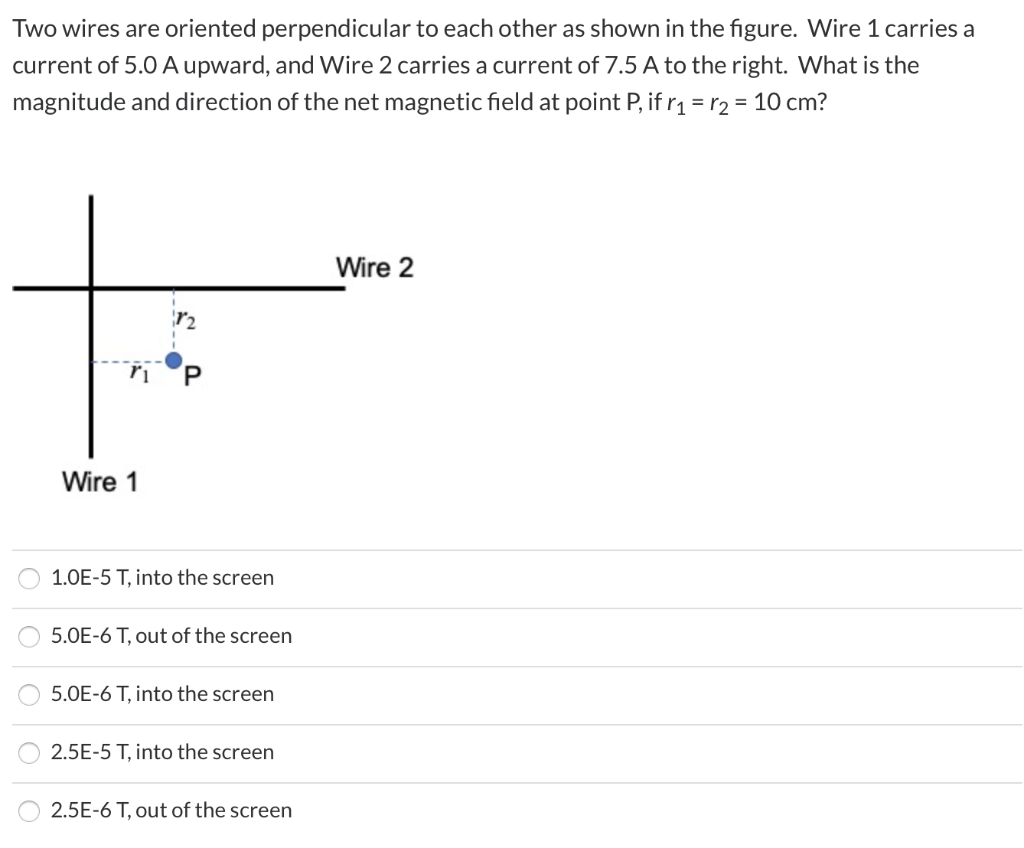 Solved Two wires are oriented perpendicular to each other as | Chegg.com