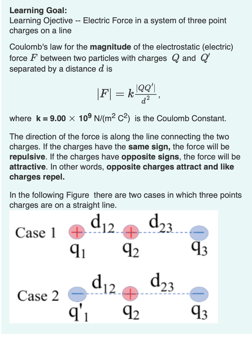 Solved Learning Goal: Learning Ojective - Electric Force in | Chegg.com